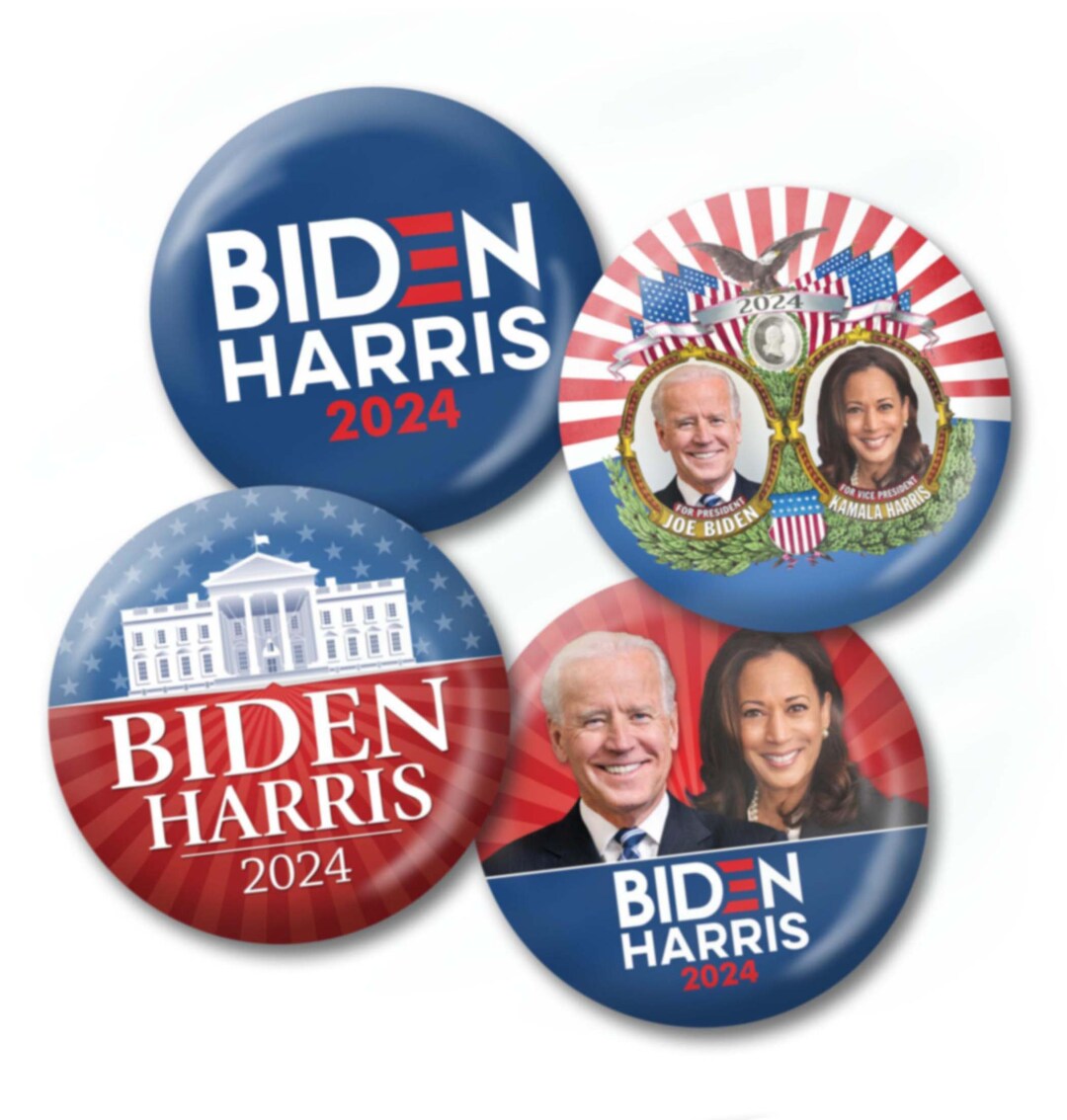 Joe Biden Kamala Harris 2024 4-PACK Buttons 2.25 Circle Pin Modern ...