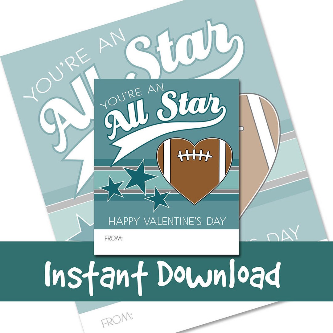 Football Valentines Day Cards Instant Download Classroom Kids ...
