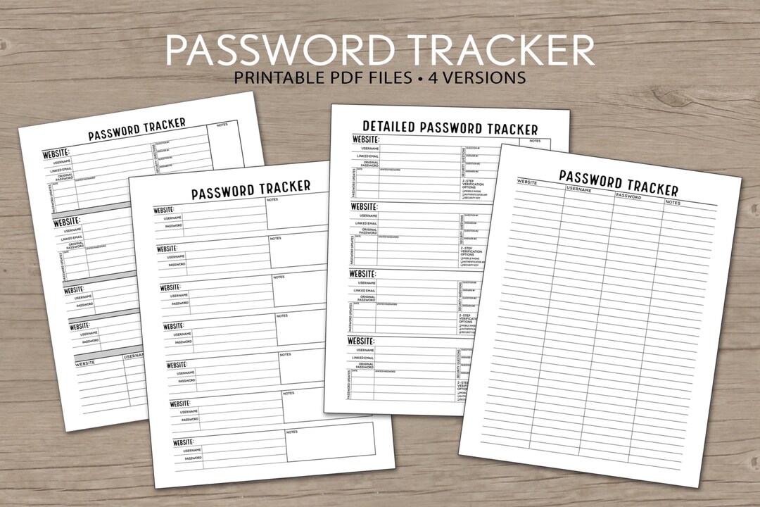 Password Tracker With 4 Options - Simple, Vital, Detailed (2-step ...
