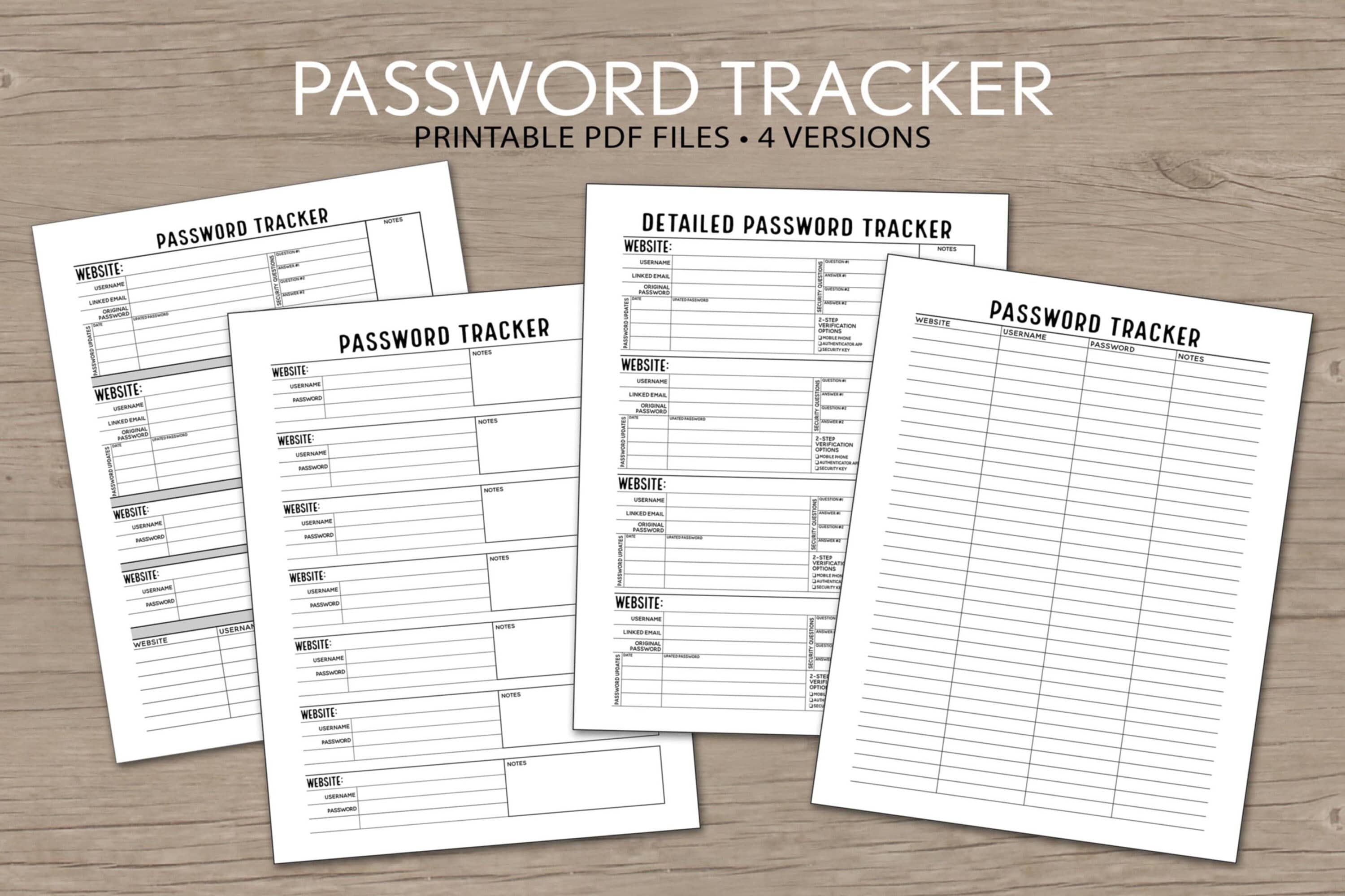 Password Tracker With 4 Options Simple Vital Detailed - Etsy