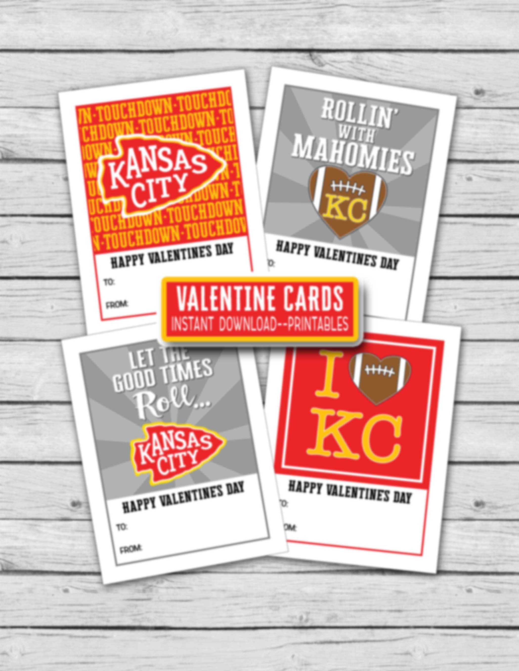 KC Football Valentines Day Cards Printable Instant - Etsy