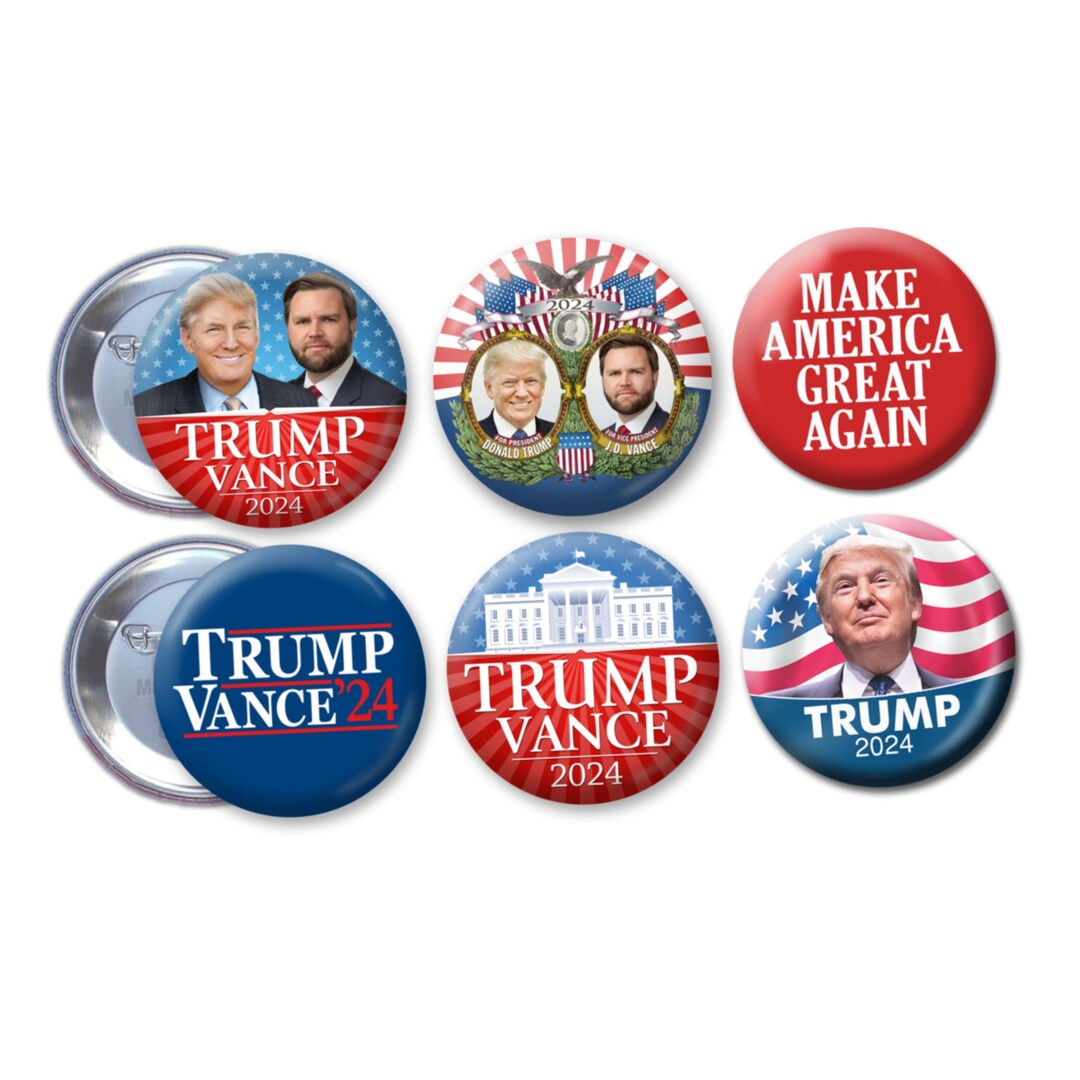 Donald Trump JD Vance 6 Pack 2024 Buttons Collectible 2.25 Pins for ...
