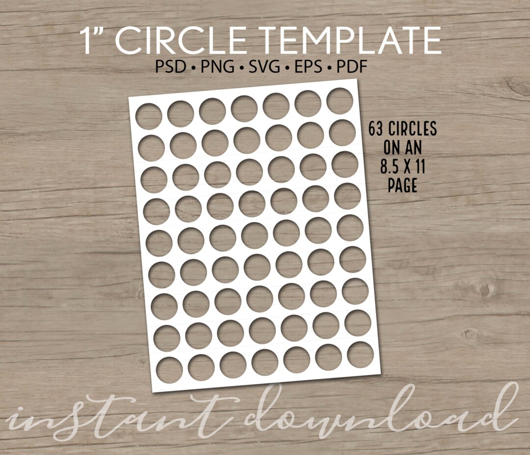1" Circle Template (25.4 Mm) on 8.5 X 11 Sheet - Files: Psd • Png • Svg ...