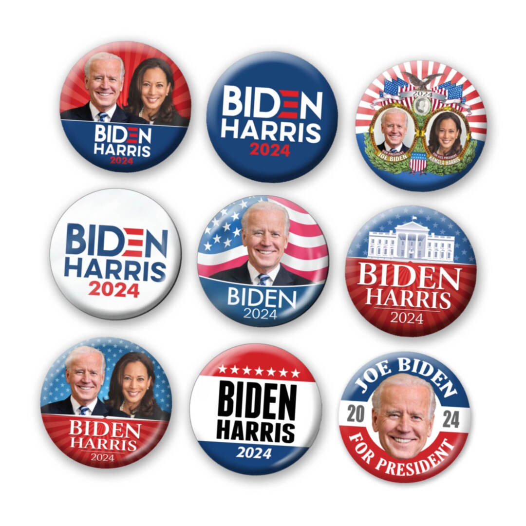 Joe BIDEN Kamala HARRIS 2024 9-PACK Buttons 2.25 Circle Pin Assorted ...