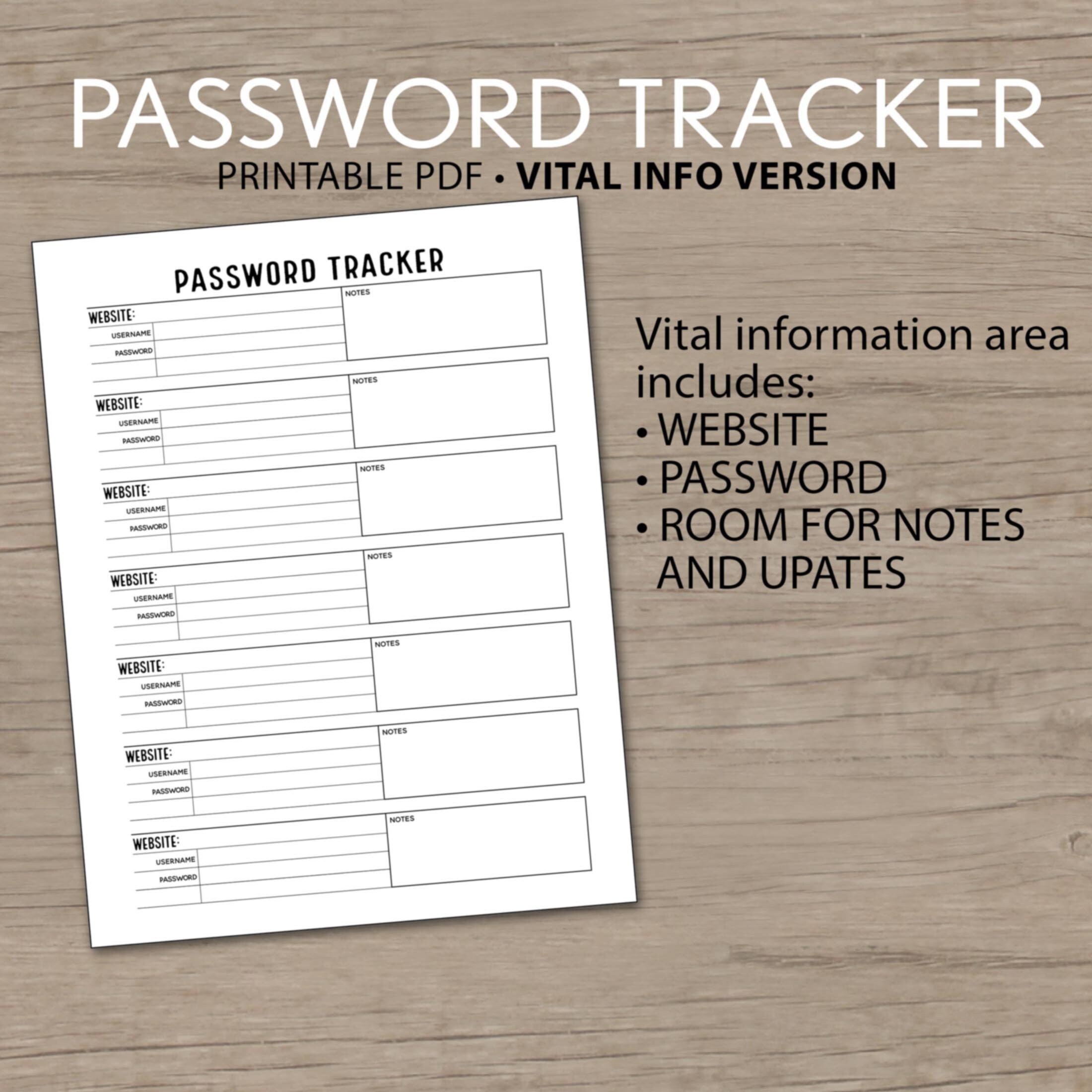 Password Tracker With 4 Options Simple Vital Detailed - Etsy