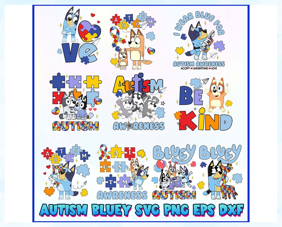 Bluey Autism Awareness SVG, Autism Puzzle Svg, Funny Dog and Friends ...