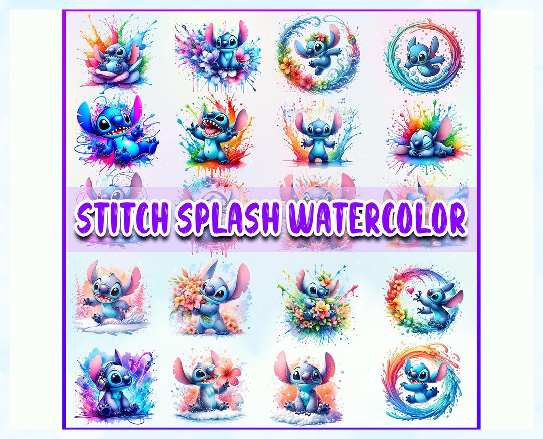 Stitch Splash and Watercolor Digital Design PNG File for Sublimation ...