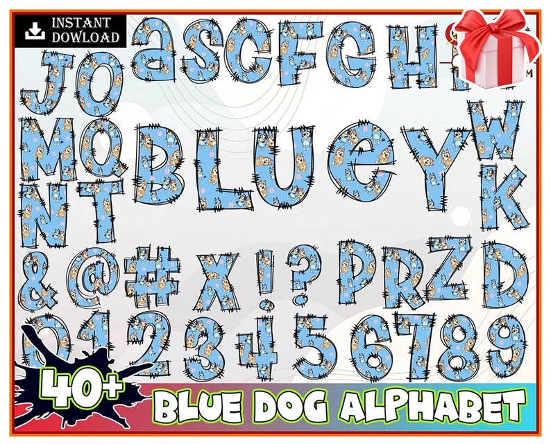 Blue Dog Alphabet Doodle Letters Clipart Elements, Uppercase Alphabet ...