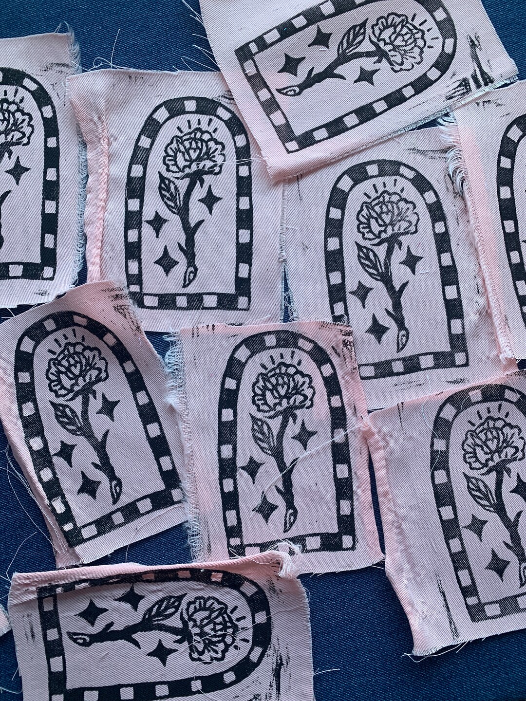 Rose Lino Patch on Upcycled/vintage Fabric unstitched - Etsy