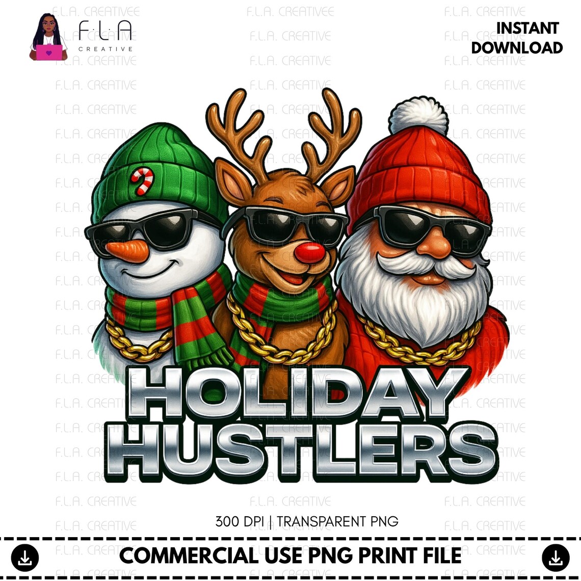 Hip Hop Santa Snowman Reindeer PNG, Cool Christmas Design (digital ...