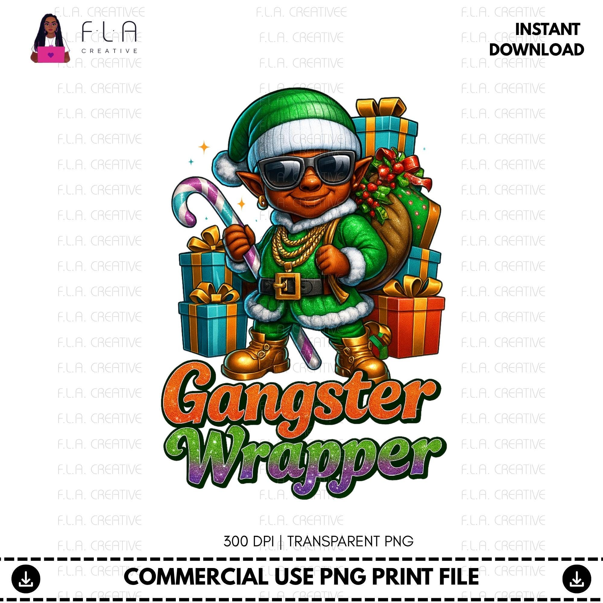 Gangsta Wrapper Christmas Elf PNG, Holiday Hip Hop Design (digital Art ...