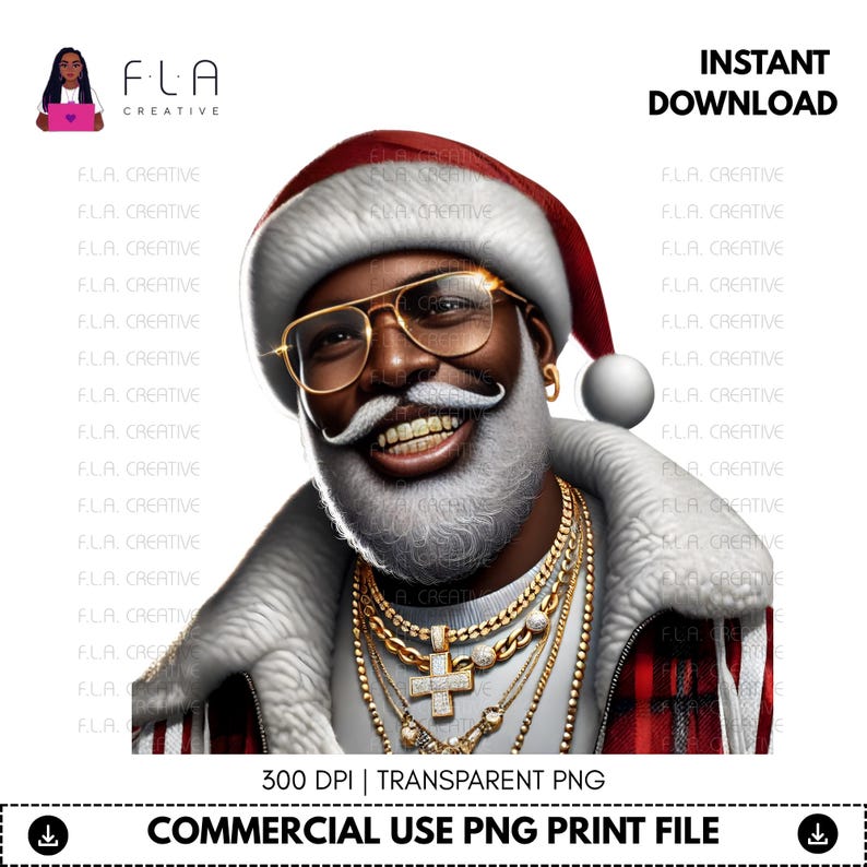 Hip Hop Santa PNG Bundle, Black Santa Clipart, Christmas PNG Set, Urban ...