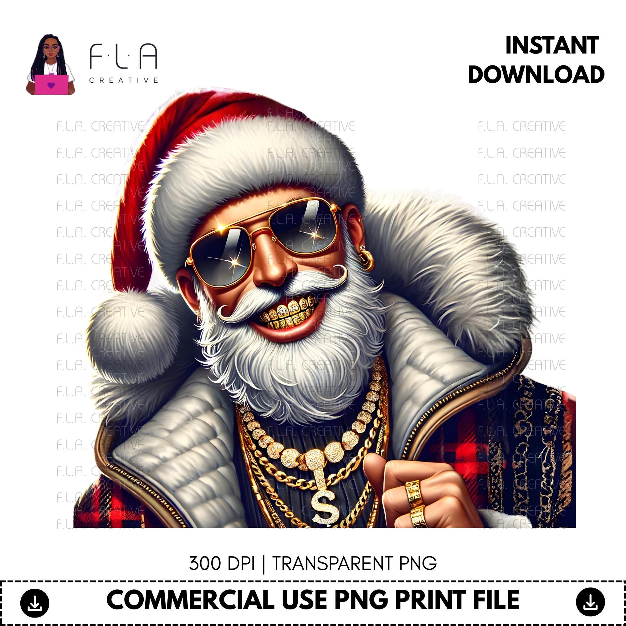 Hip Hop Santa PNG Bundle, Black Santa Clipart, Christmas PNG Set, Urban ...