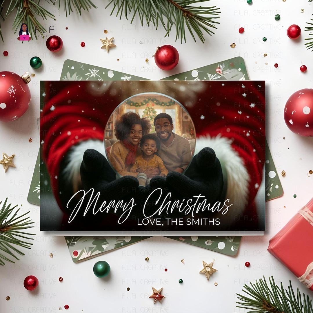 Santa Snow Globe Canva Card Template, Christmas Photo Card Editable ...