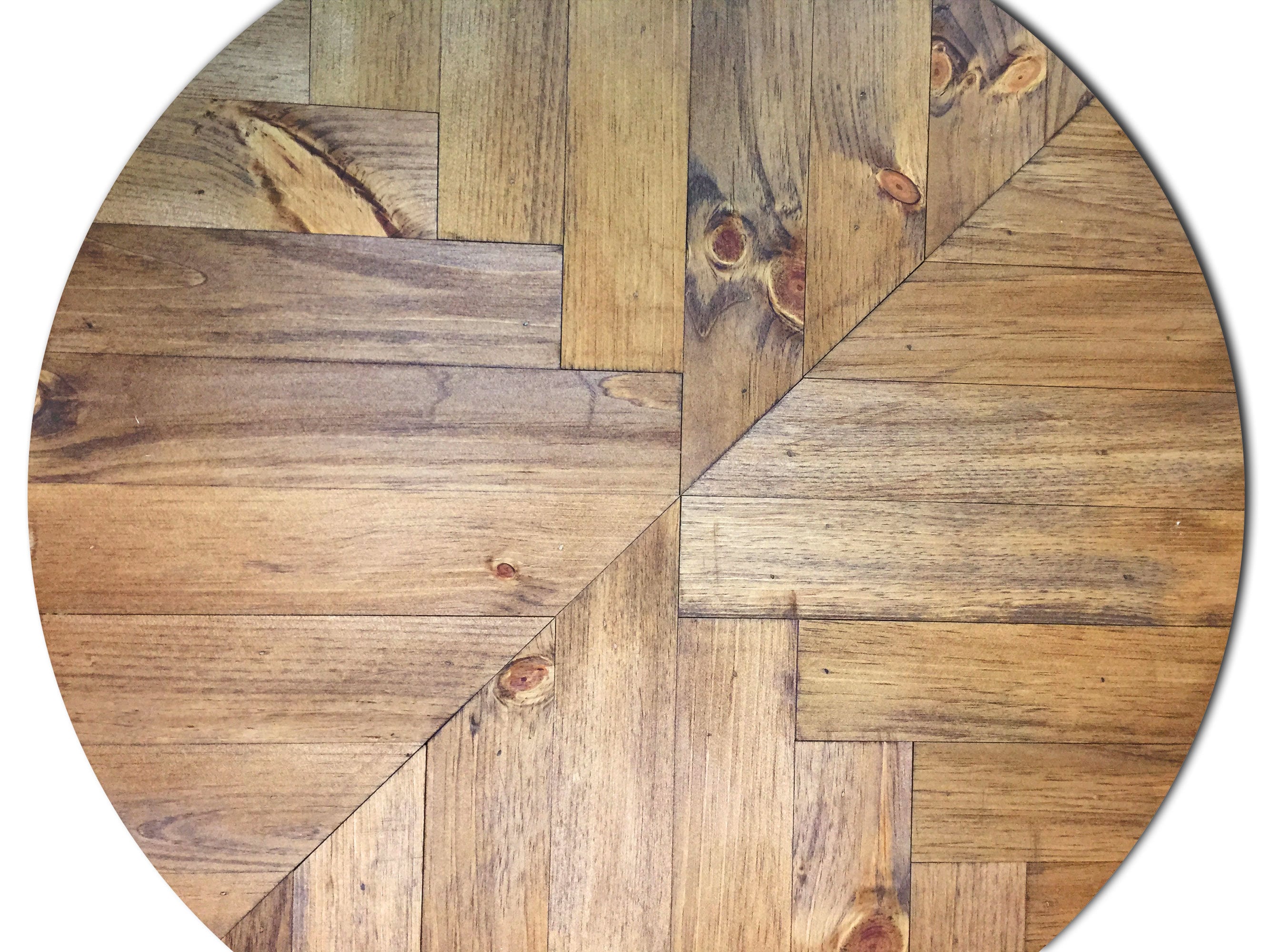 Round Rustic Wood Herringbone Pattern Coffee Table with Black | Etsy