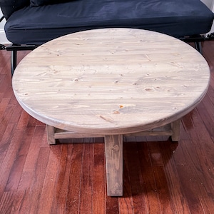 Round Rustic Wood Pine Coffee Table With Wood Legs, Cottagecore ...
