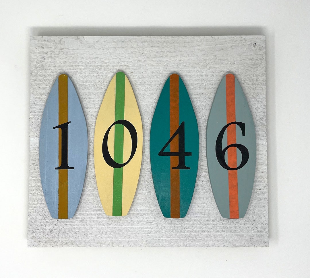 Custom Beach House Number Sign Wood House Numbers Surfboard - Etsy