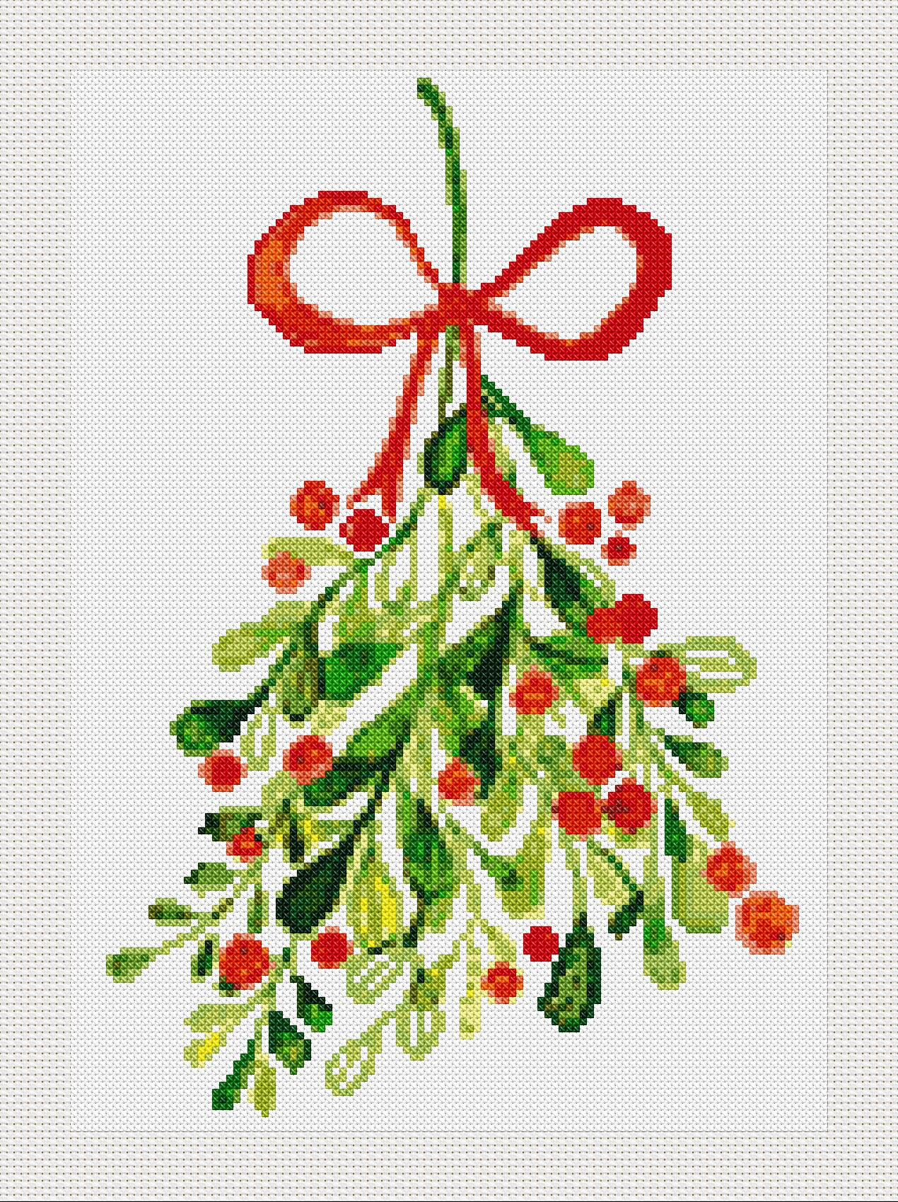 Mistletoe Cross Stitch Modern Pattern. Christmas - Etsy