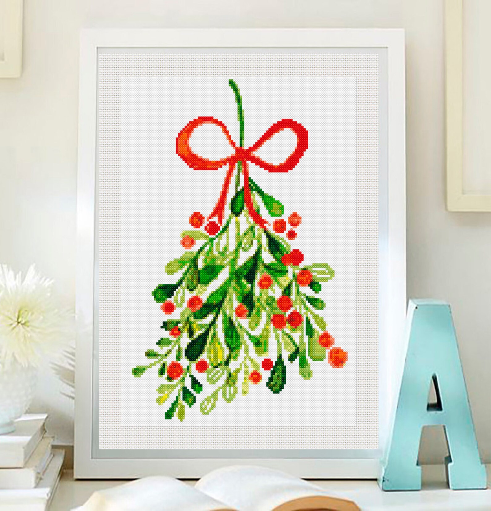 Mistletoe Cross Stitch Modern Pattern. Christmas - Etsy