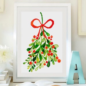 Mistletoe Cross Stitch Modern Pattern. Christmas - Etsy