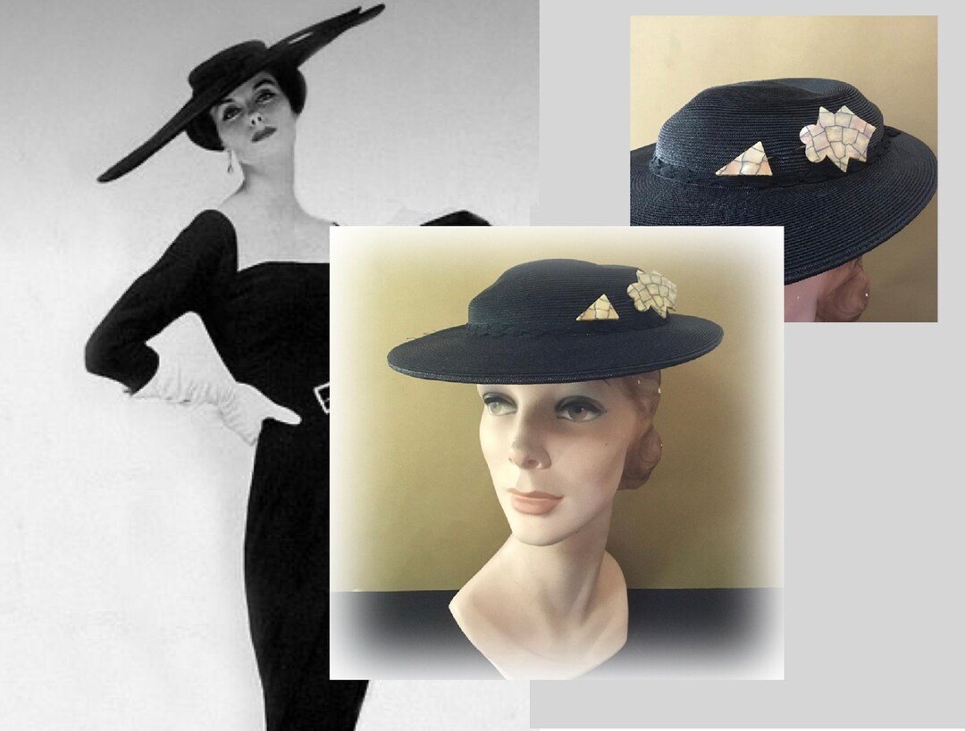 Stylish Antique Black Billed Straw Hat With Unusual Celluloid - Etsy