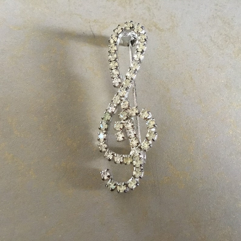 Pretty Vintage Silver Tone Rhinestone Treble Clef Musical - Etsy