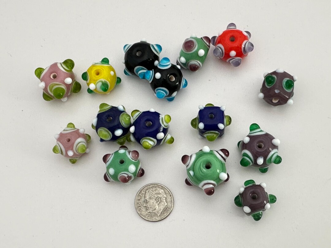 Vintage Assortment (15 Pieces) Lampwork Glass Beads - Bumpy Handmade ...