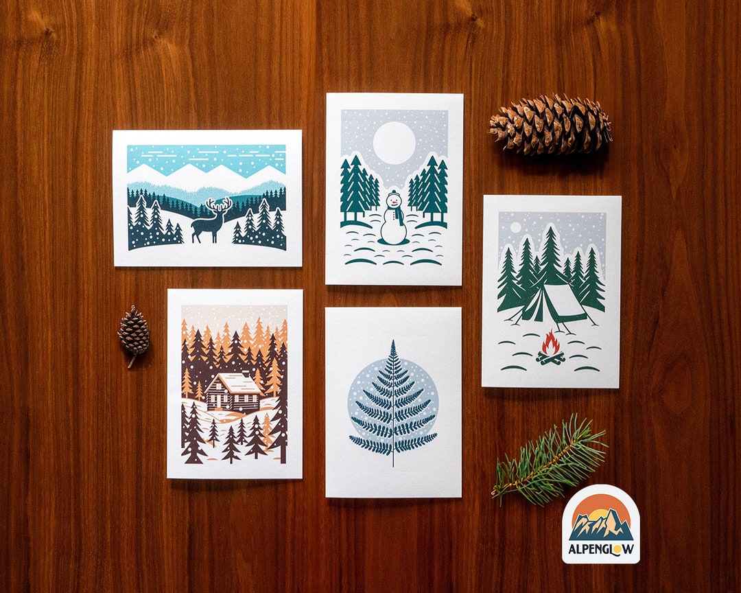 Winter Themed Greeting and Holiday Cards Pack of 5 Snowy - Etsy