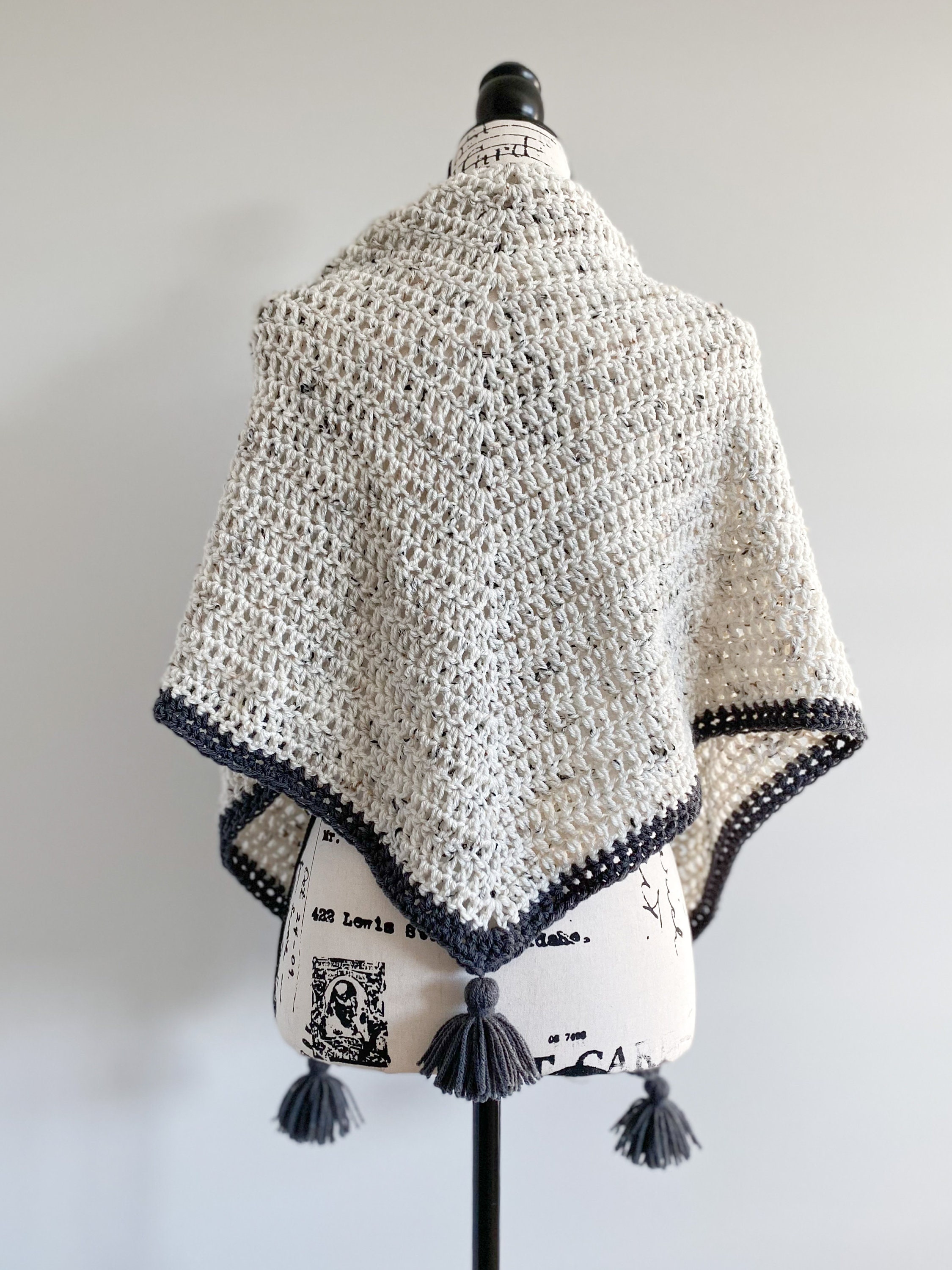 Oatmeal Tweed Triangle Wrap/shawl Crocheted Scarf With Tassels - Etsy ...