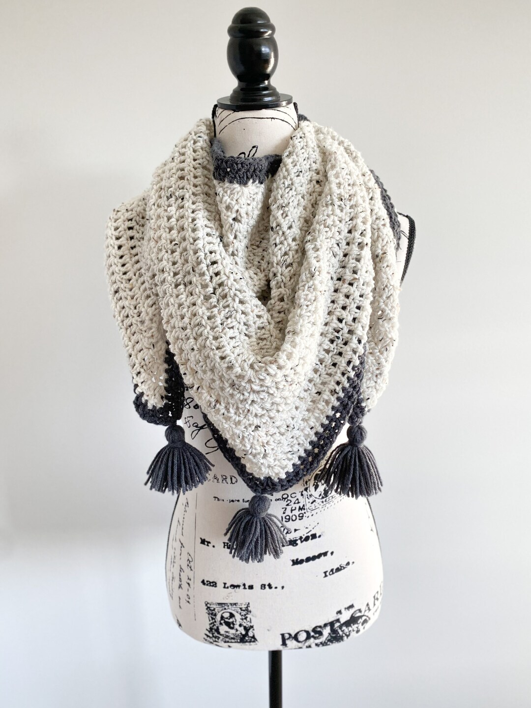 Oatmeal Tweed Triangle Wrap/shawl Crocheted Scarf With Tassels - Etsy ...