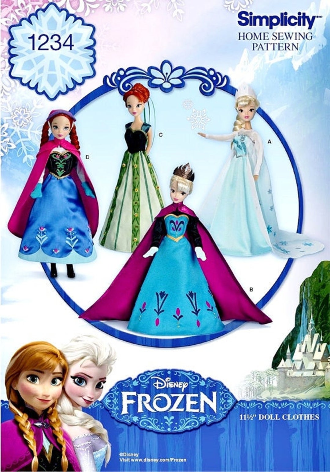 Simplicity 1234, FROZEN, 11 1/2 Fashion Doll Pattern, Elsa Dress, Train ...