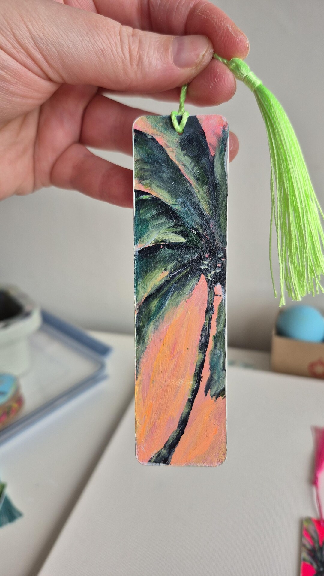 Hand Painted Palm Tree Wooden Bookmark - Etsy
