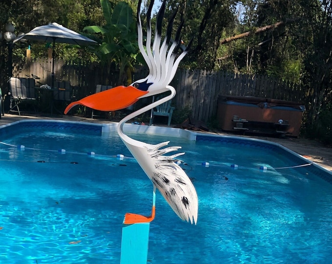 Freckled Fred the Feathered PVC Pelican With Feet Spikes Yard Bird Art ...