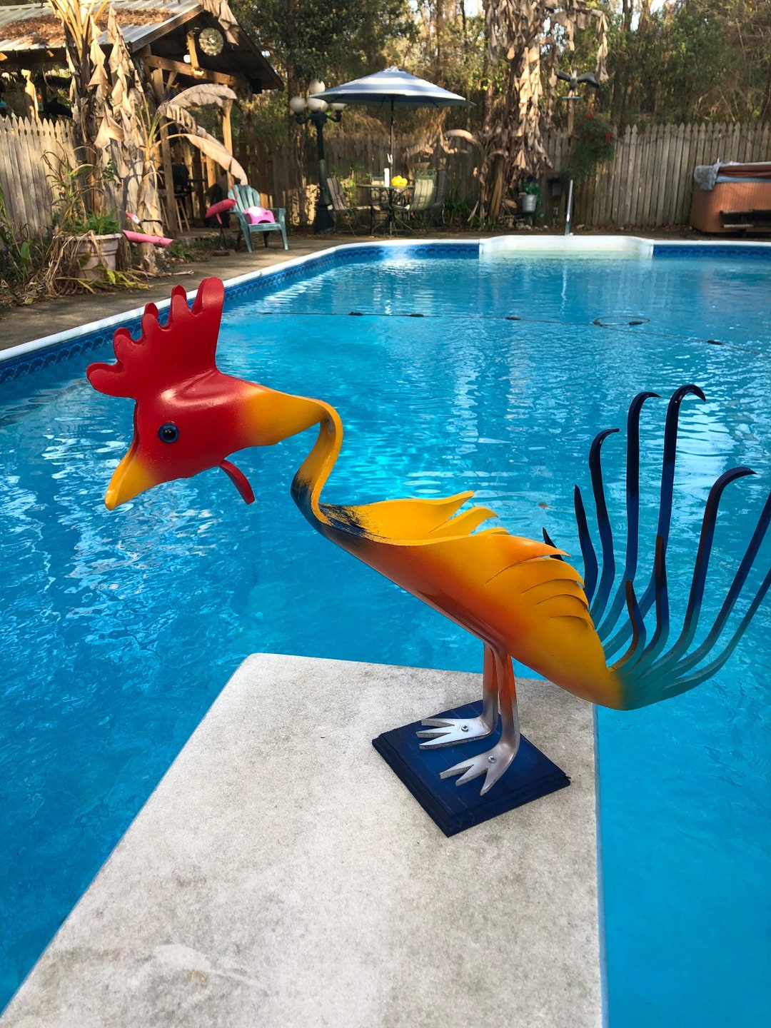 Roody the Rooster Yard Art Pipe Bird With Stand and Acrylic Eyes - Etsy