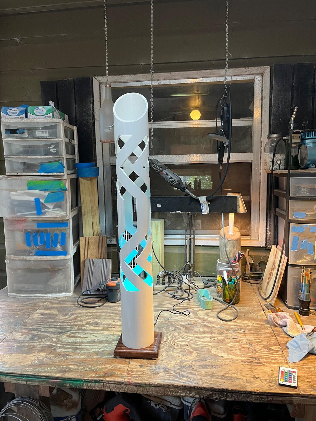 Zig Zag PVC Lamp With LED Light Strip and Remote on Wooden Base - Etsy