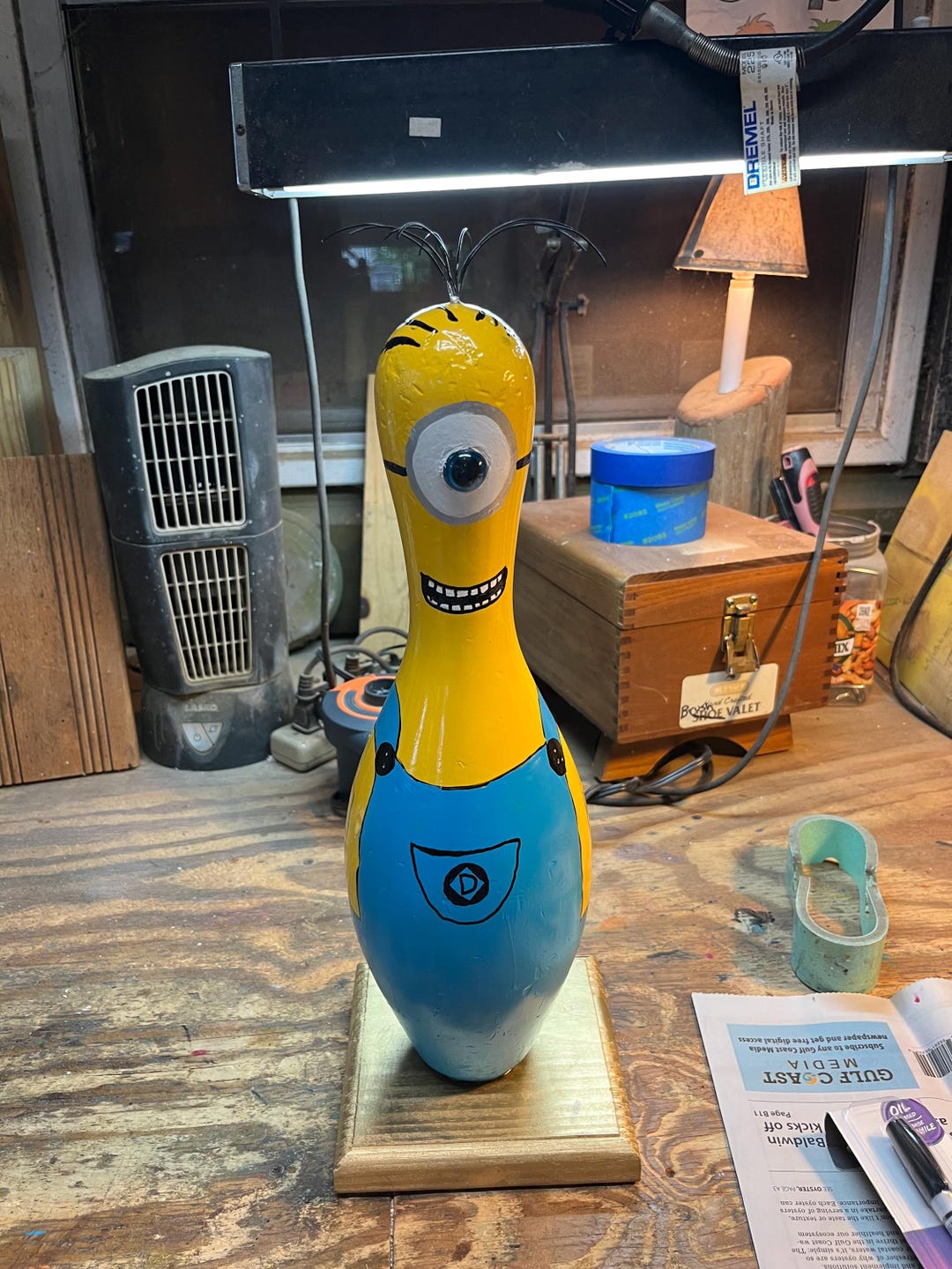 Minion Dude Bowling Pin on Golden Base With Acrylic Eye and ...