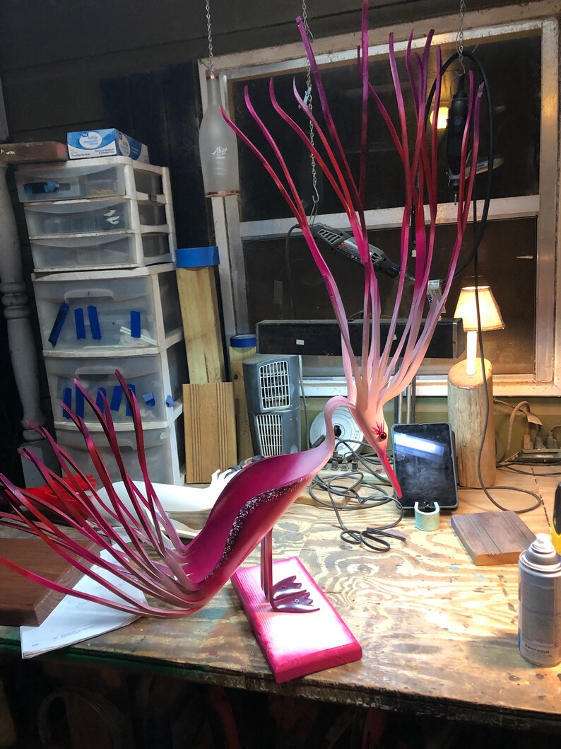 Magenta Maggie the Purple Plume PVC Bird on Stand - Etsy