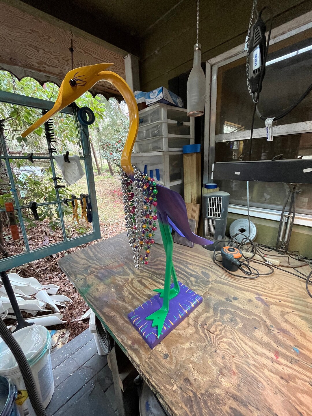 Harold the Happy Heron Ready for Mardi Gras With Wooden Stand - Etsy