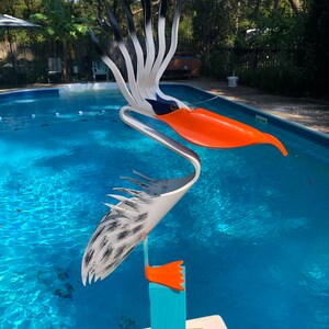Freckled Fred the Feathered PVC Pelican With Feet Spikes Yard Bird Art ...