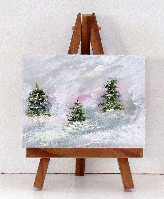 Art & Collectibles Miniature Acrylic Painting with Easel Field of Snow ...