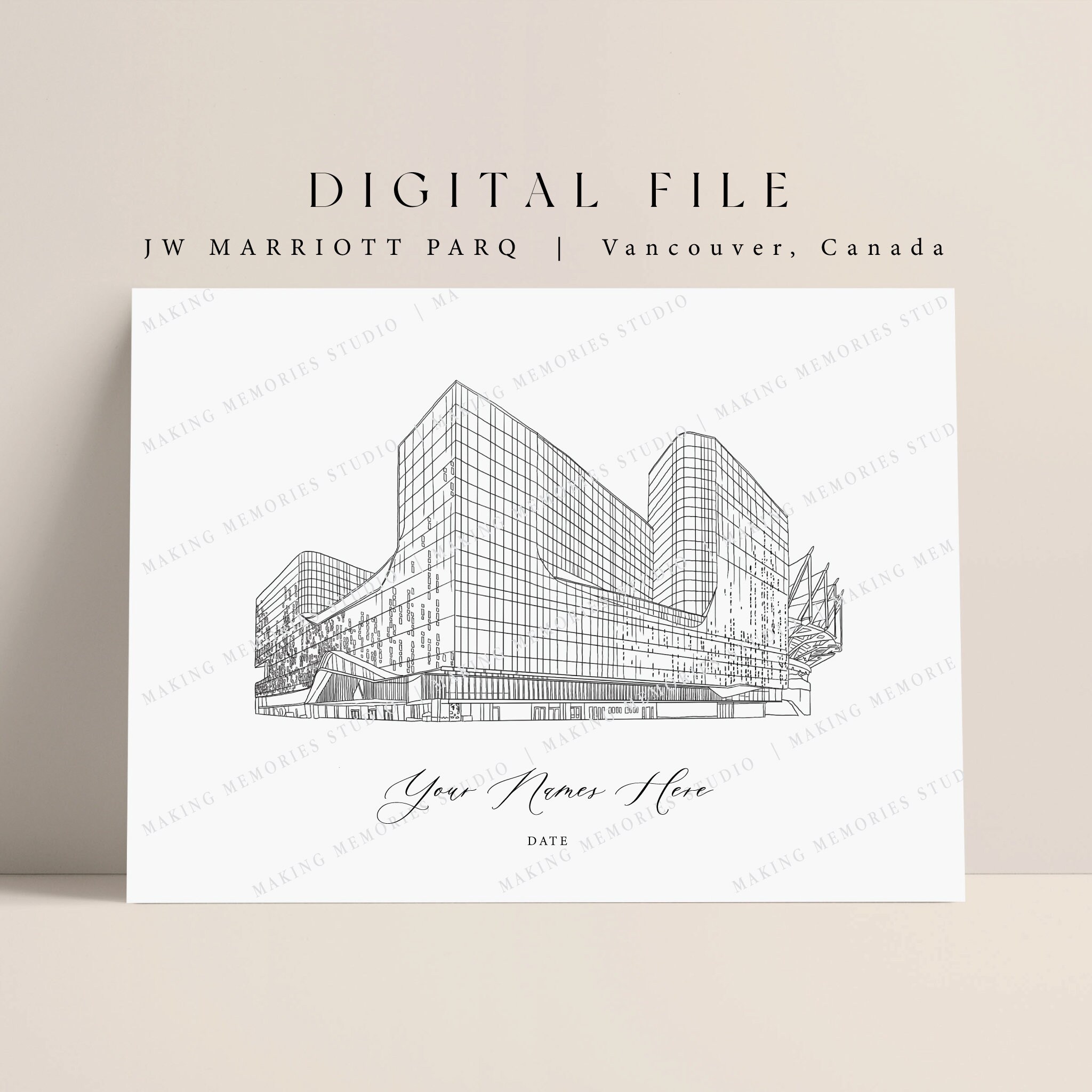 JW Marriot Parq Wedding Venue Illustration Sketch, Vancouver Downtown ...