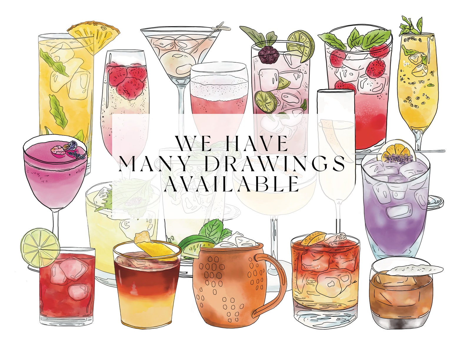 Digital Bar Menu, Signature Cocktail, Drinks Drawing, Print at Home ...