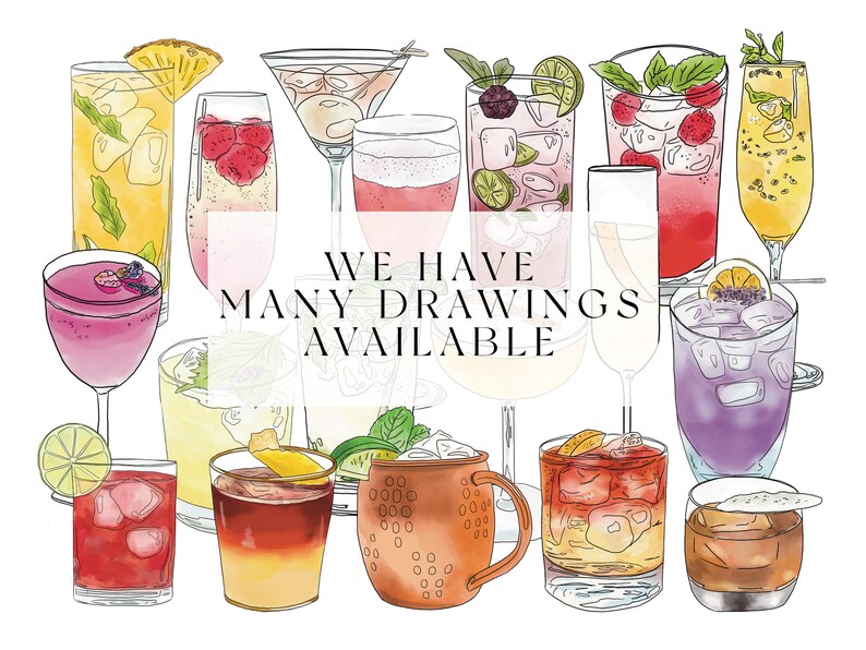 Digital Bar Menu, Signature Cocktail, Drinks Drawing, Print at Home ...