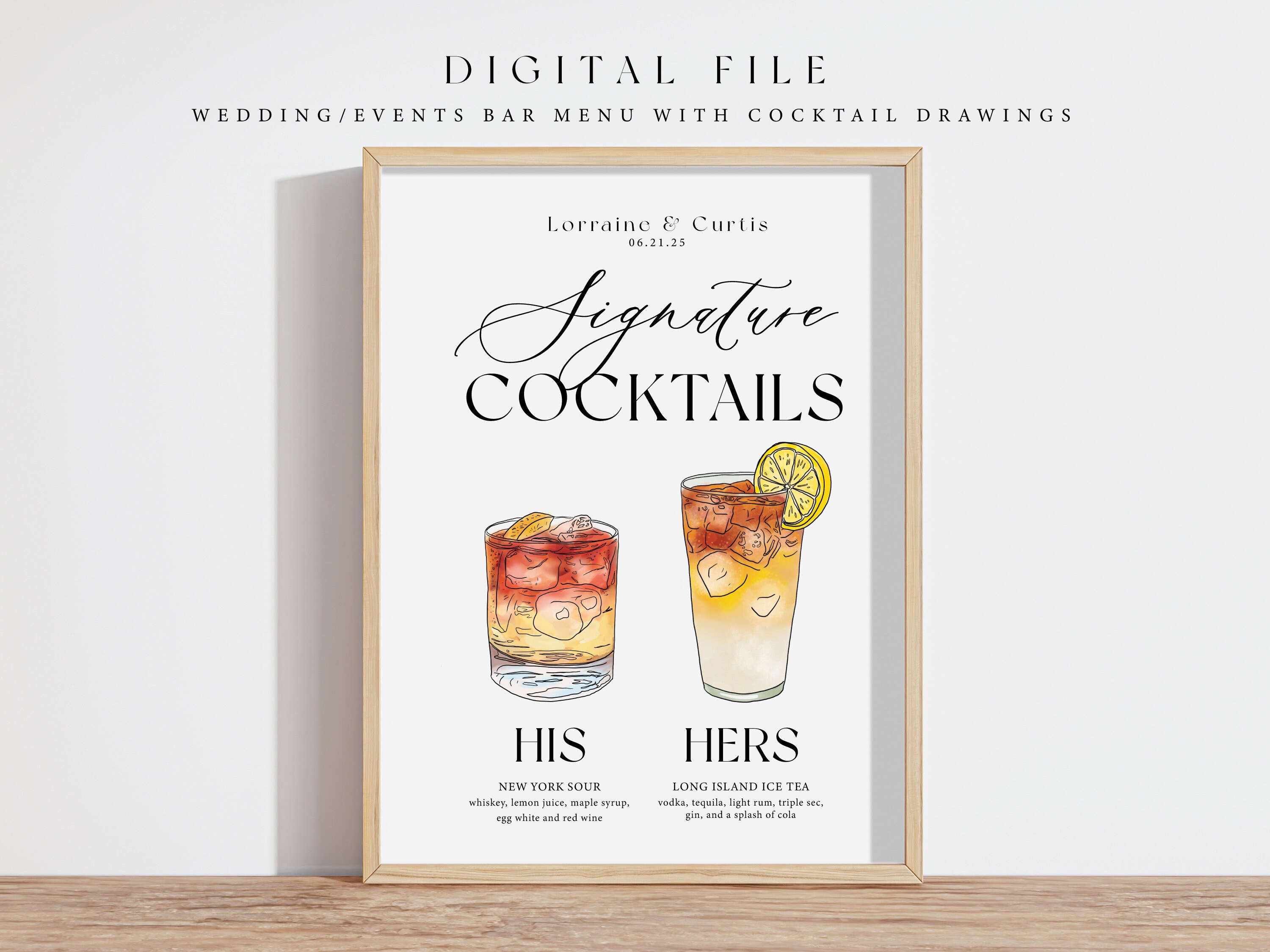 Digital Bar Menu, Signature Cocktail, Drinks Drawing, Print at Home ...