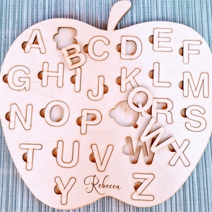 Custom Back to School Gift Apple Wood Alphabet Puzzle Teacher Apple ...