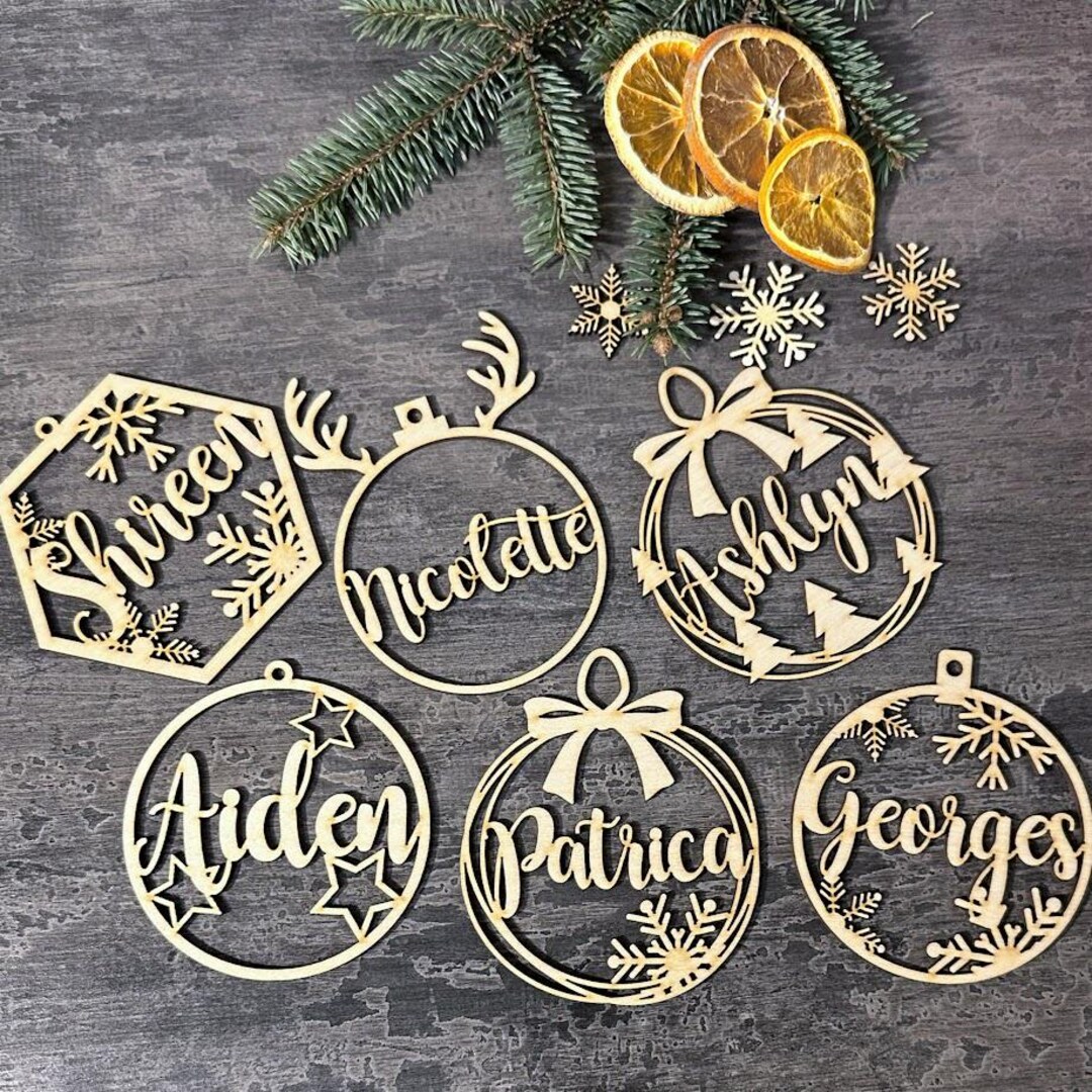 Wood Christmas Decor Laser Cut Names Custom CHRISTMAS Tree Baubles ...