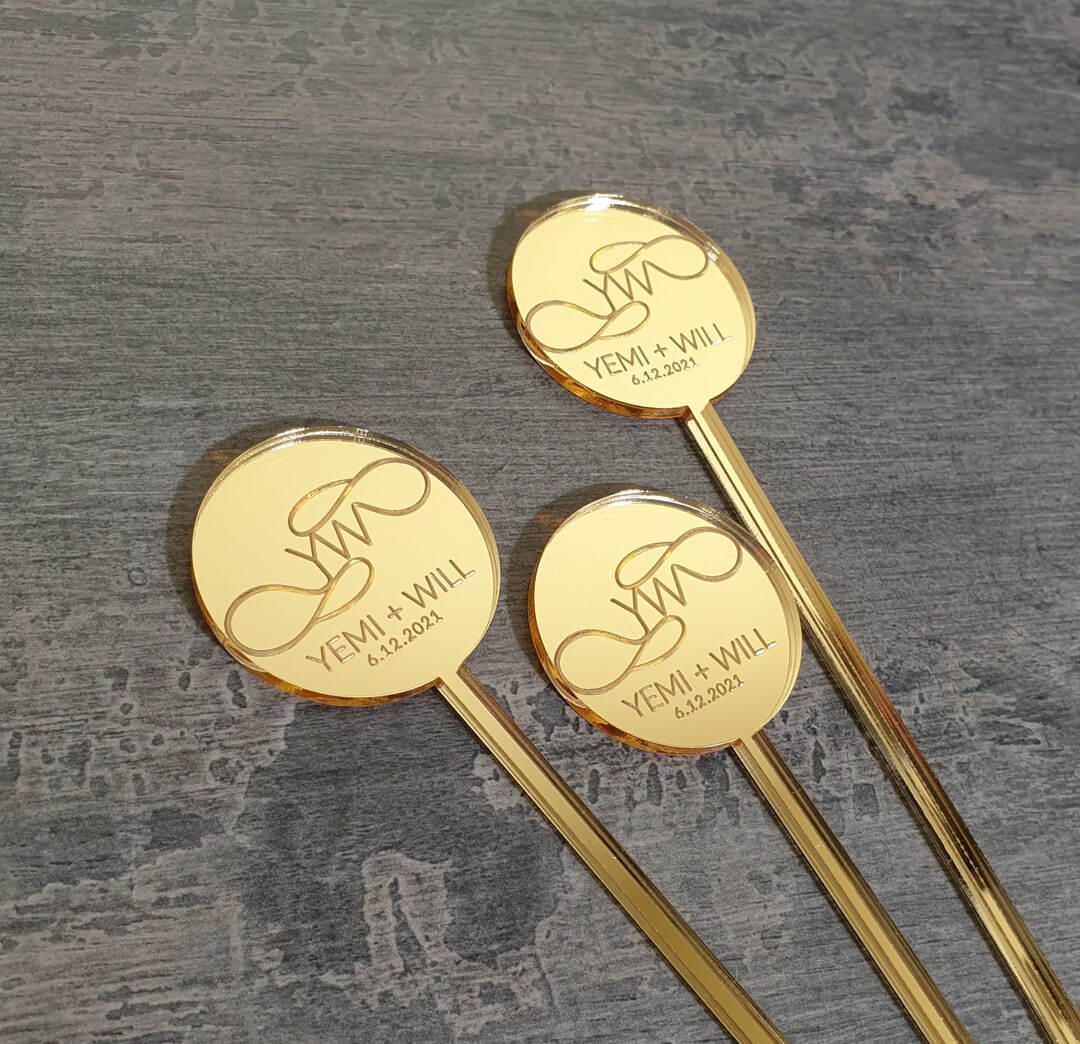 150 Drink Stirrers GOLD MIRROR Personalized Logo Decors - Etsy