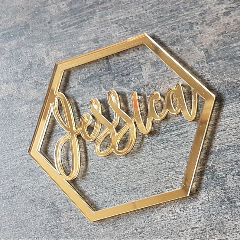 Hexagon Wedding Sign Silver Hexagon Place Cards Wood Hexagon | Etsy