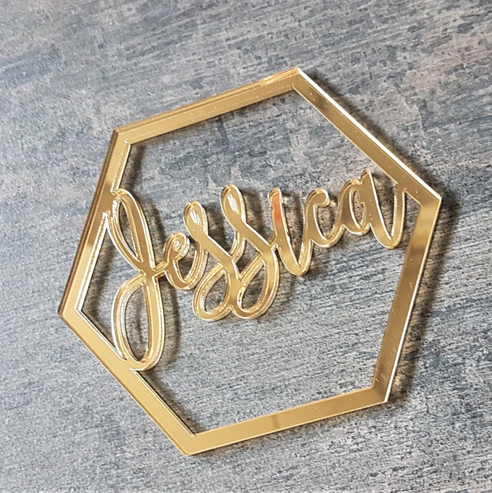 Hexagon Wedding Sign Silver Hexagon Place Cards Wood Hexagon Names ...
