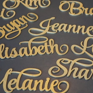 GOLD PAINTED Laser Cut Names Signs Gold Painted Place Cards Gold Place ...